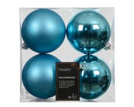 Pack of 4 x 10cm Folk Blue Shatterproof Baubles